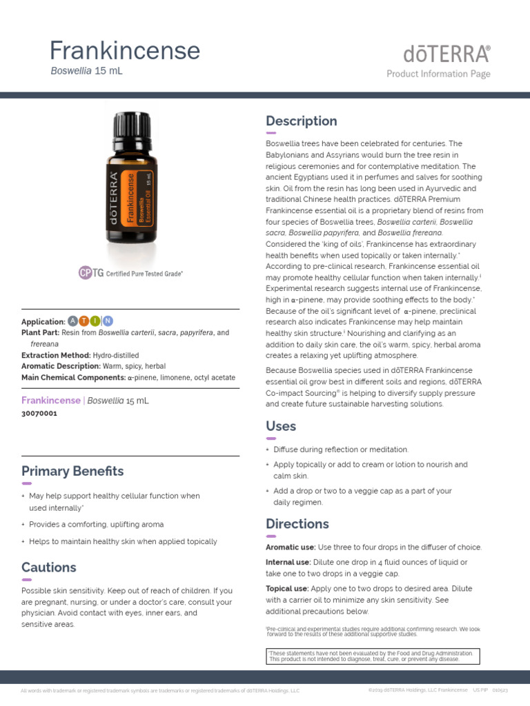 Doterra Frankincense Essential Oil | PDF | Wellness