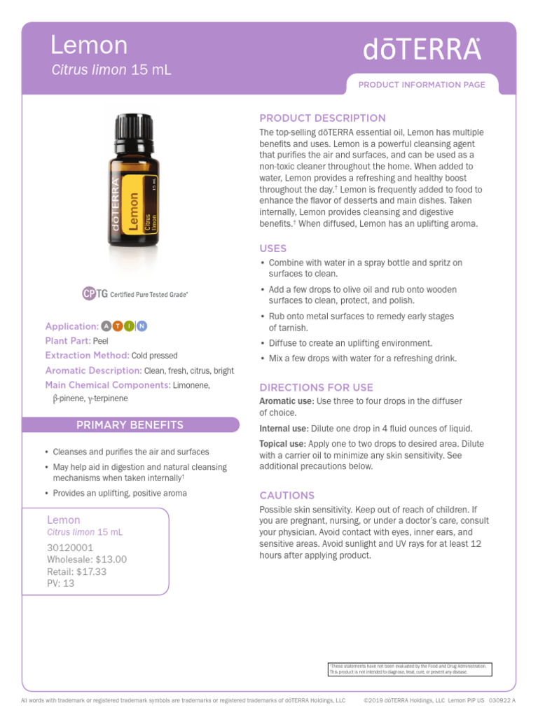 Doterra Lemon Essential Oil | PDF | Essential Oil | Lemon