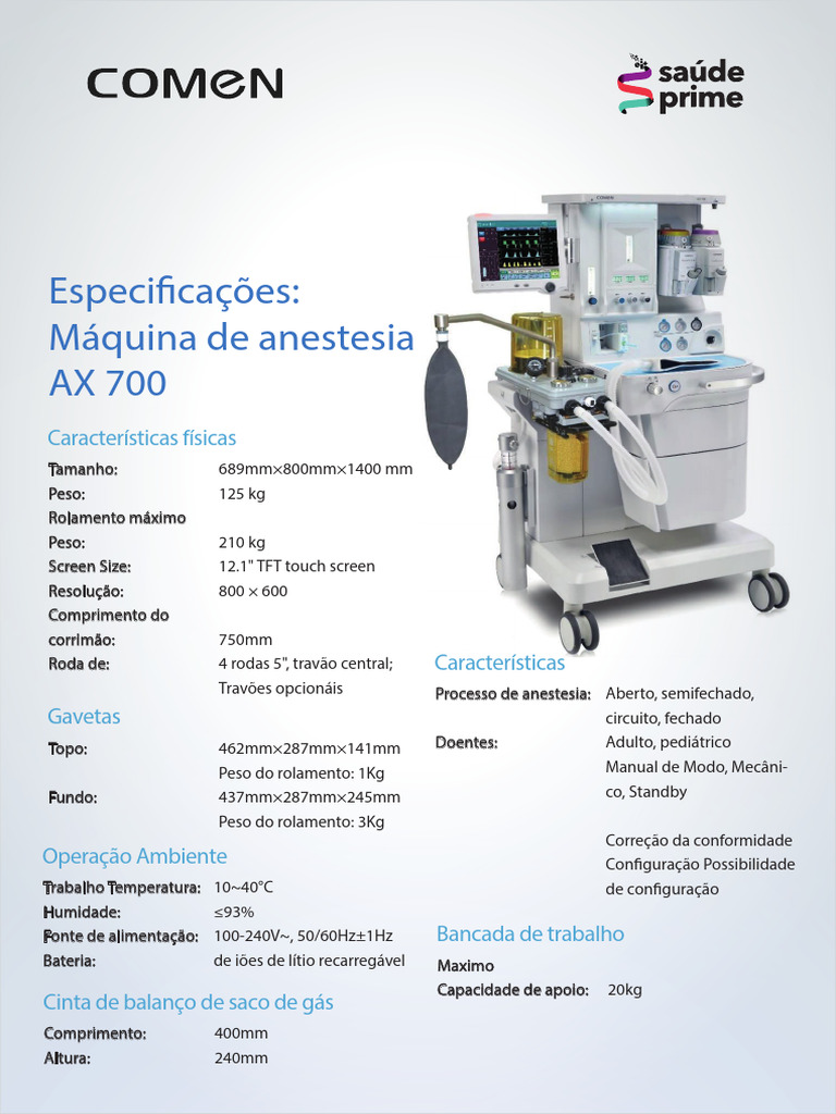 Ficha Técnica Máquina de anestesia AX 700 | PDF