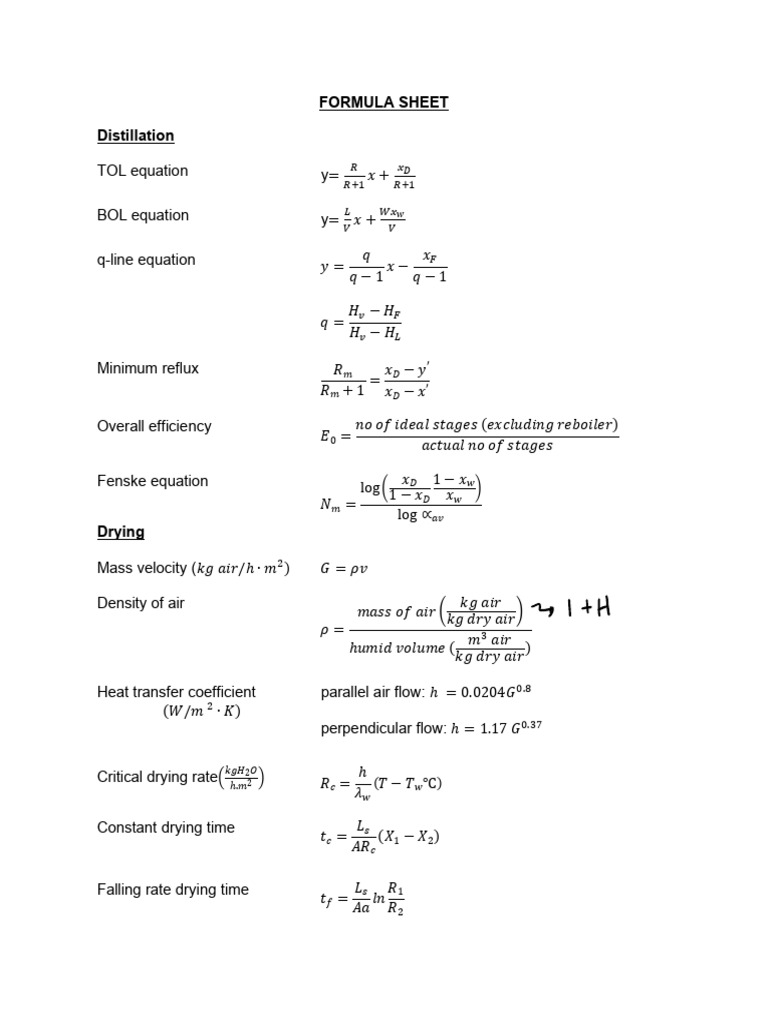 Distillation and Drying Formulas | PDF | Distillation | Chemical ...
