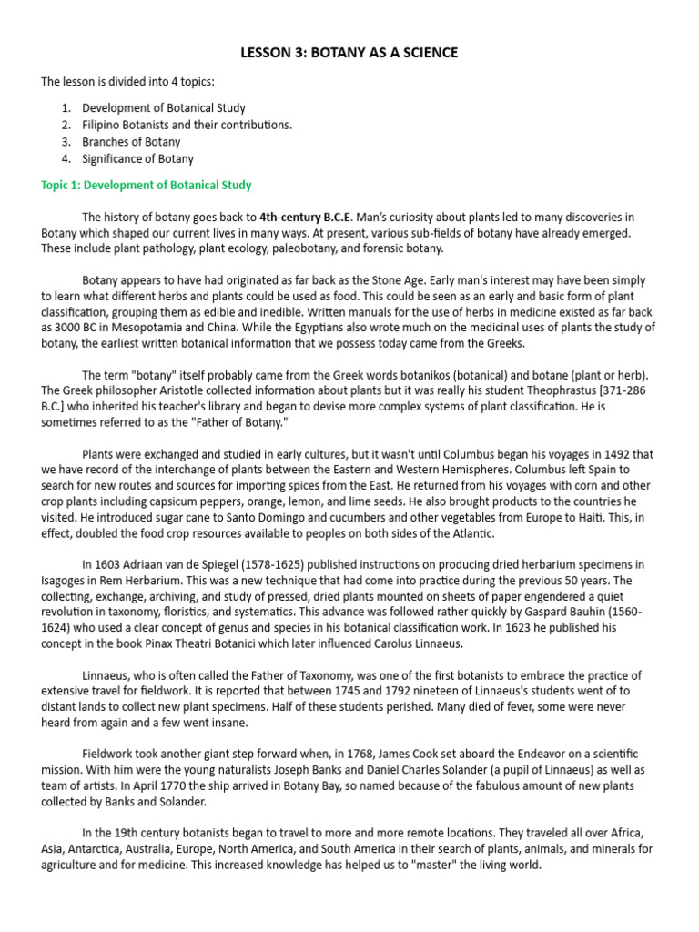 LESSON 3 - Botany As A Science | Download Free PDF | Botany | Plants