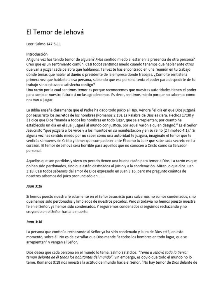 El Temor de Jehová | Descargar gratis PDF | Dios | Jesús