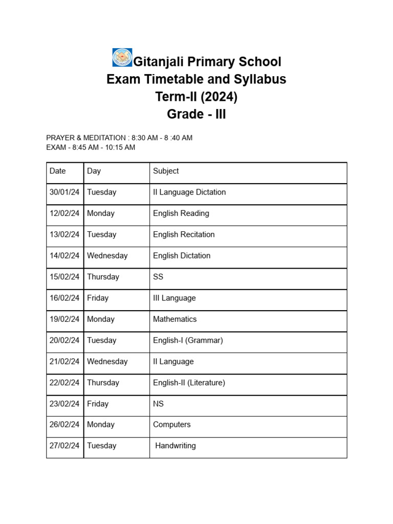 Grade III Exam Timetable & Syllabus | PDF | Linguistics