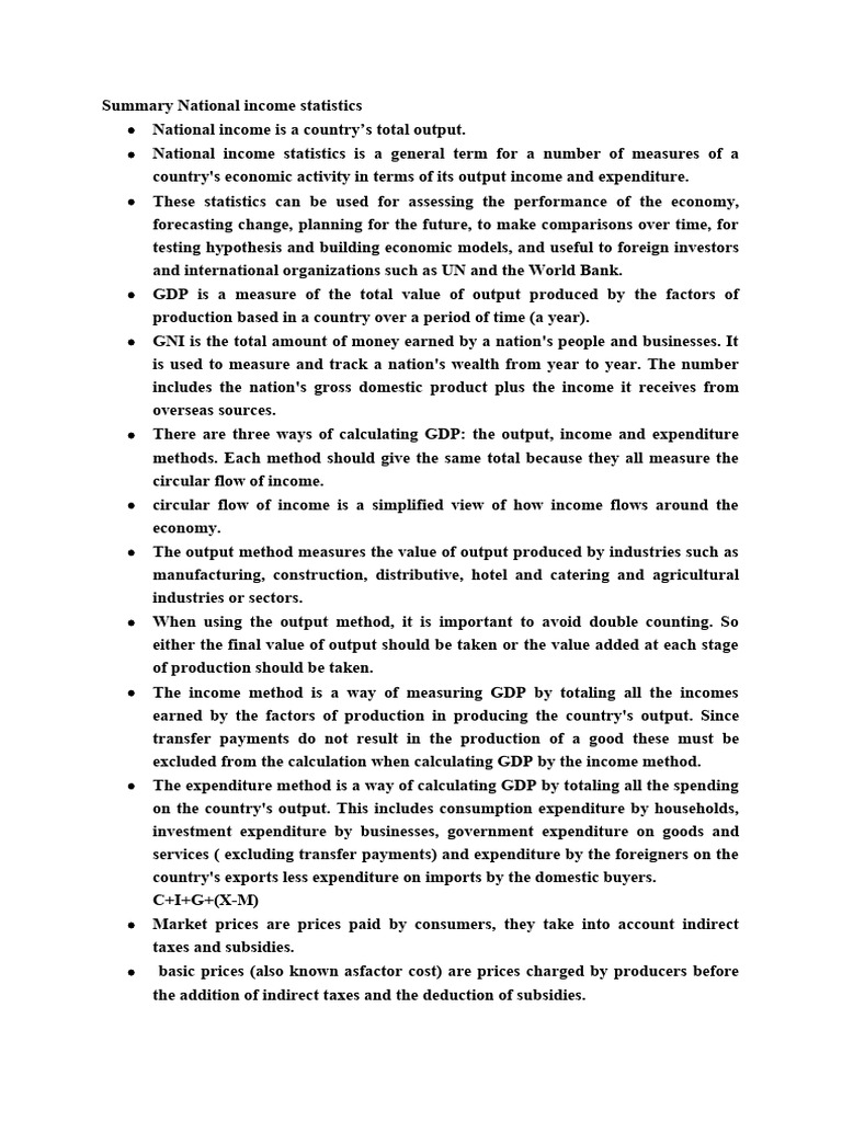 Summary National Income Statistics As | PDF | Gross Domestic Product ...