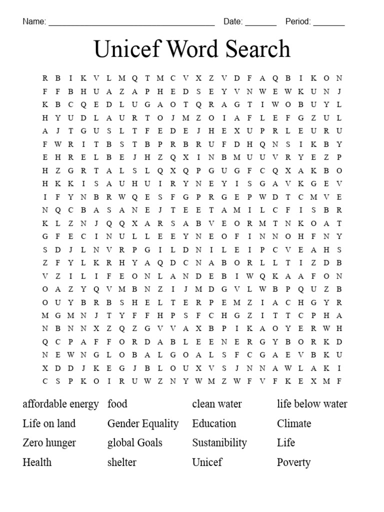Unicef Word Search Puzzle Guide | PDF | Social Inequality ...