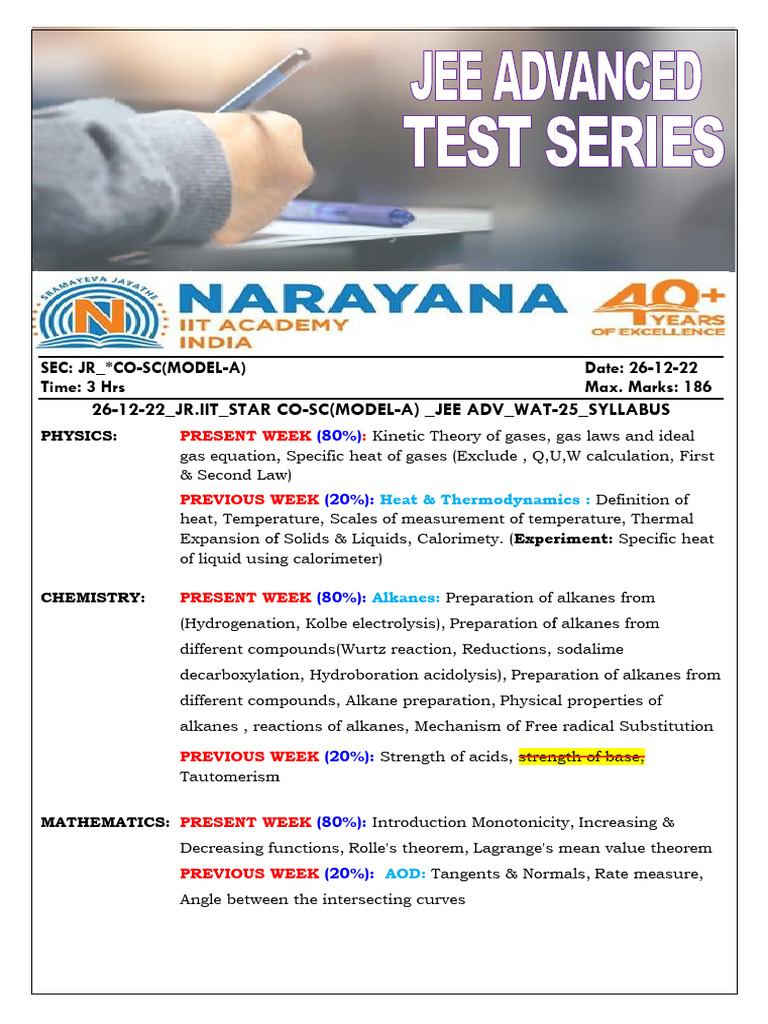 JEE Advance Sample Paper | PDF | Gases | Heat