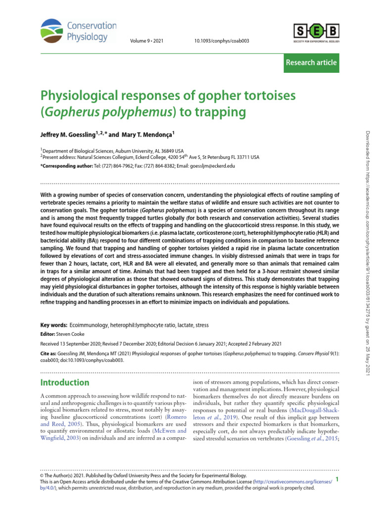 Physiological Responses of Gopher Tortoises | PDF | Stress (Biology ...