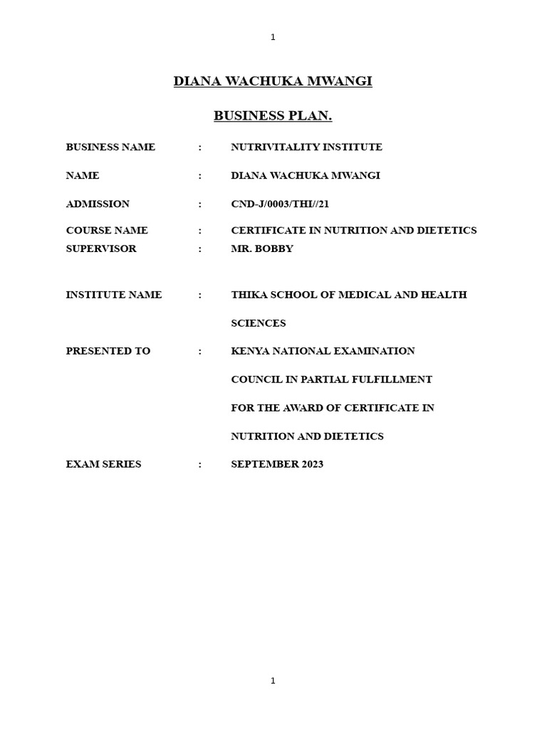 Diana Wachuka Bussiness Plan Knec | PDF | Business