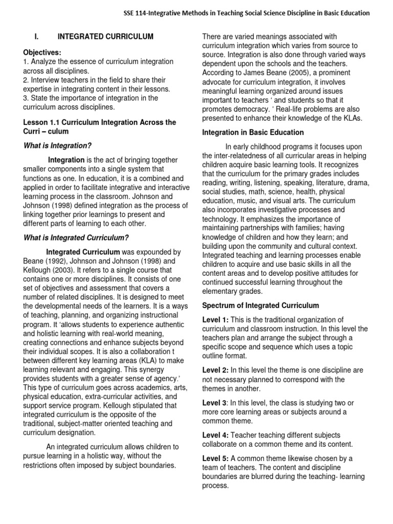 SSE 114-Integrative Methods in Teaching Social Science Discipline in Basic Education | PDF ...