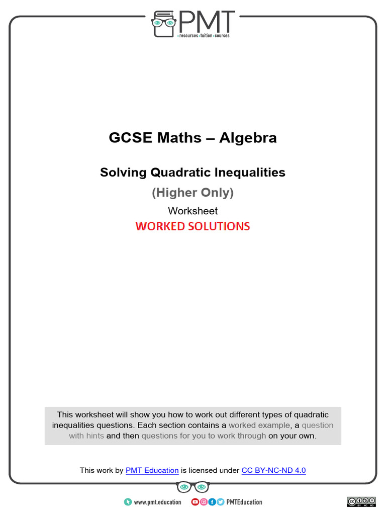 Solving Quadratic Inequalities Worksheet | PDF | Quadratic Equation ...