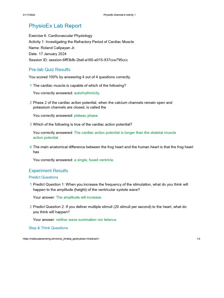 Physio Ex Exercise 6 Activity 1 | PDF | Heart | Ventricle (Heart)