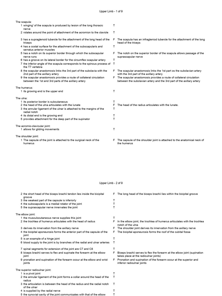Mcq Anatomy Pdf Elbow Arm