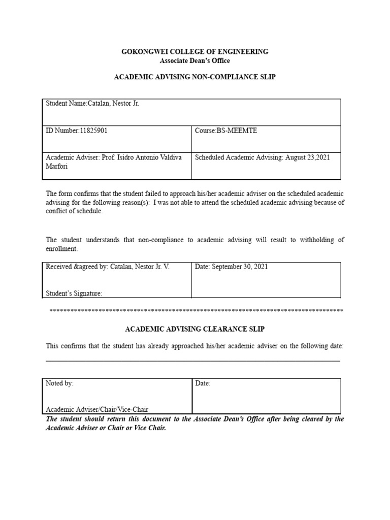 Academic Advising Form | PDF