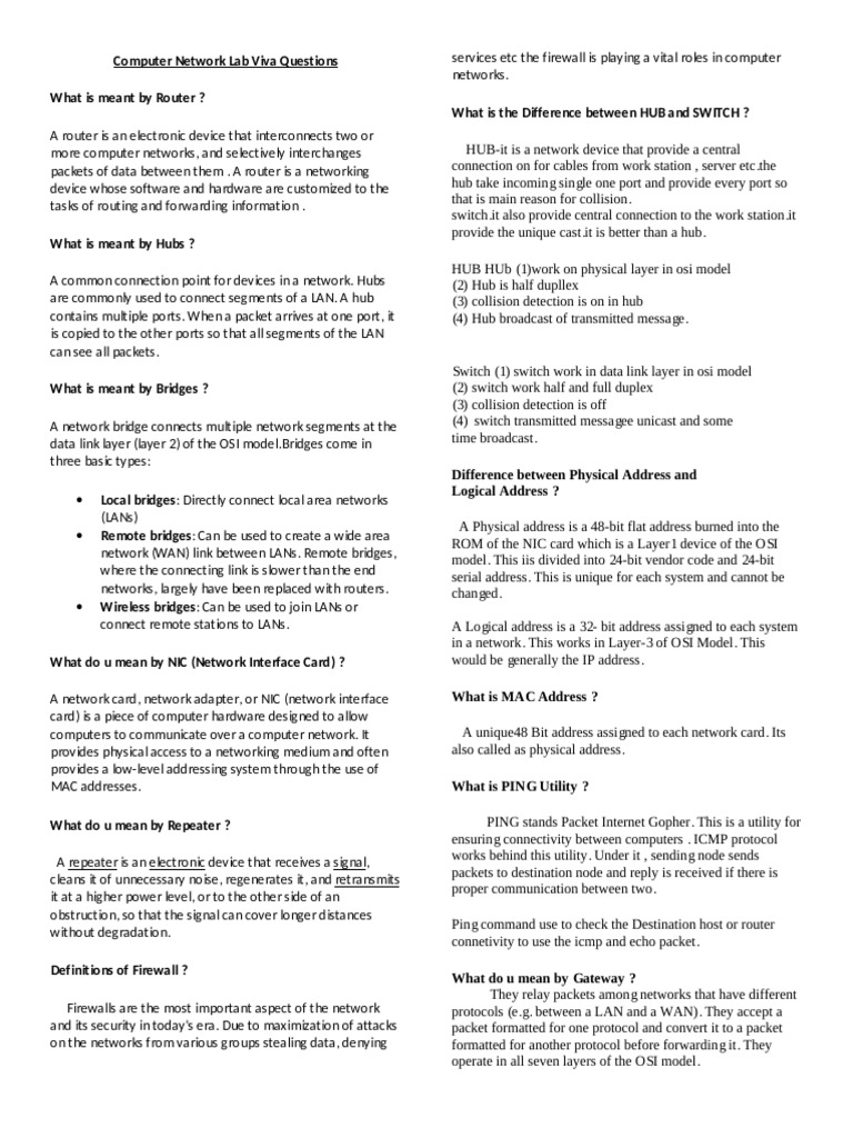 Networking Viva Guide | PDF | Computer Network | Internet Protocols