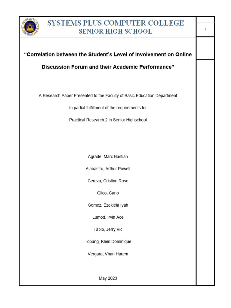 Correlation Between The Student's Level of Involvement On Online ...
