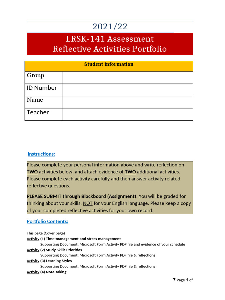 Reflective Activities Portfolio Sep 2021 | Download Free PDF | Learning ...