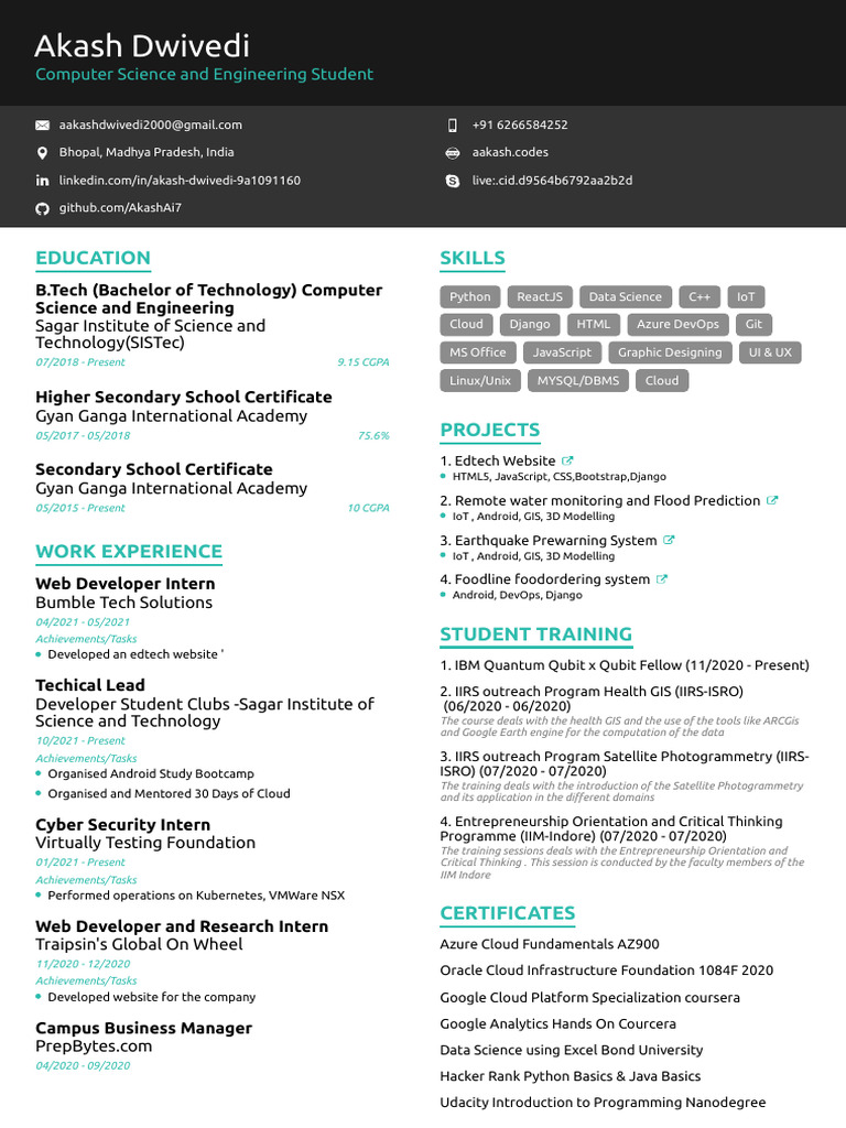 Akash Dwivedi: CS Student & Web Developer | PDF | Cloud Computing | Geographic Information System