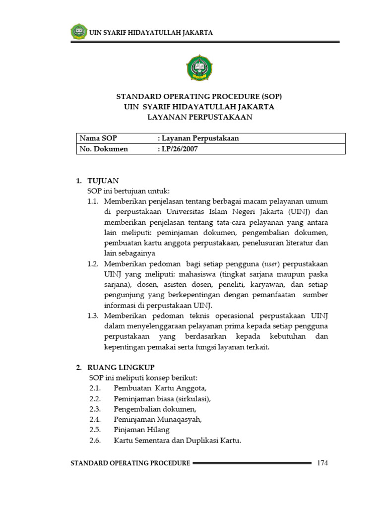 SOP Perpustakaan UIN | PDF