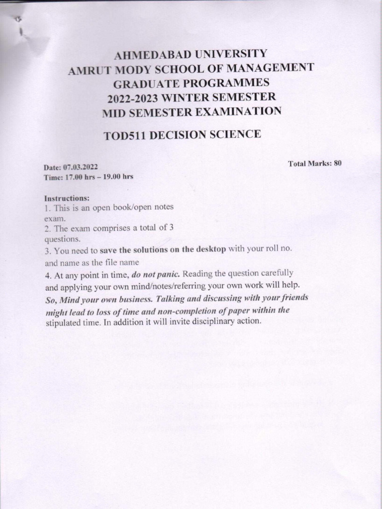 Tod 511 Decision Science | PDF