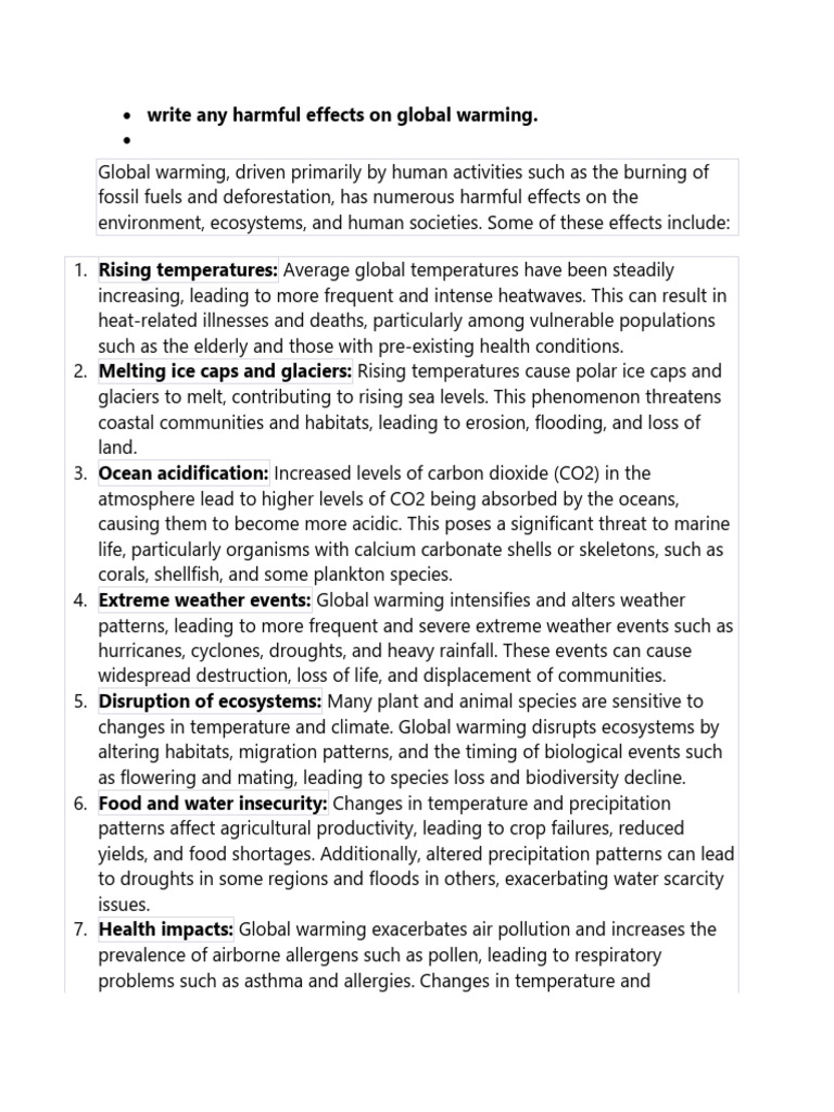 Write Any Harmful Effects On Global Warming | PDF | Climate Change ... Write Any Harmful Effects On Global Warming | PDF | Climate Change ...