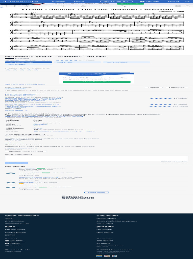 Rousseau Vivaldi ''Summer'' 3rd Mvt. Sheet Music | PDF | Musical ...