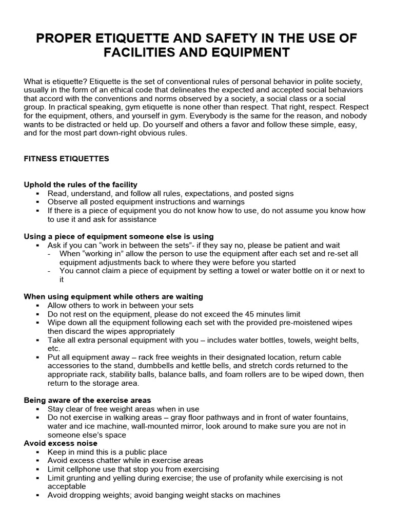 Gym Etiquette and Safety Guide | PDF | Etiquette | Weight Training