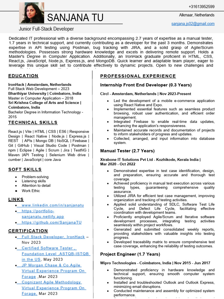 Junior Full-Stack Developer Profile | PDF | Agile Software Development ...