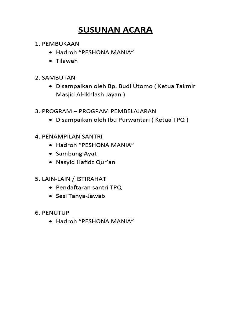 Susunan Acara Tpa | PDF