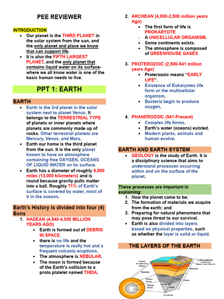 Pee Reviewer | PDF | Atmosphere Of Earth | Atmosphere
