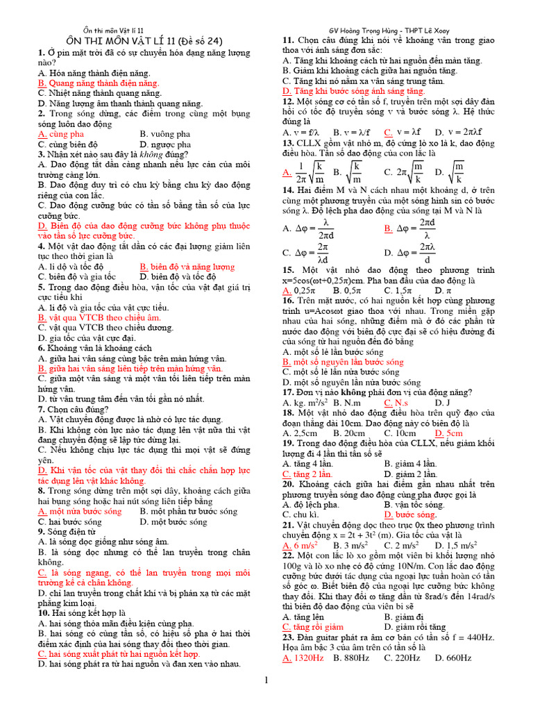 24.ônthi Vatli11-Hung2023-Lân2 | PDF