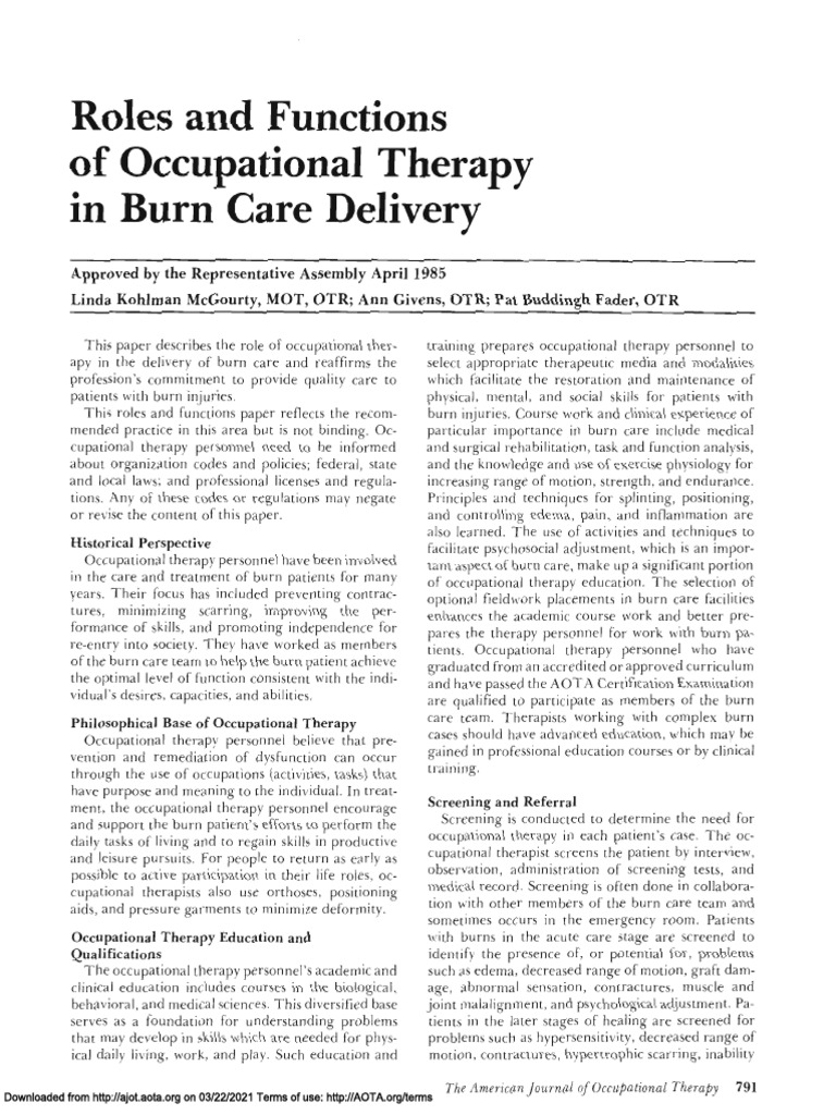 Roles and Functions of OT in Burn Care and Delivery | PDF