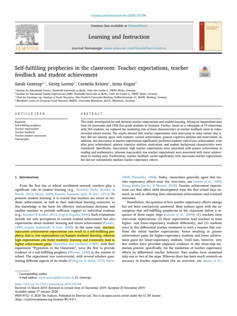 Self-Fulfilling Prophecies 2 | PDF | Teachers | Learning
