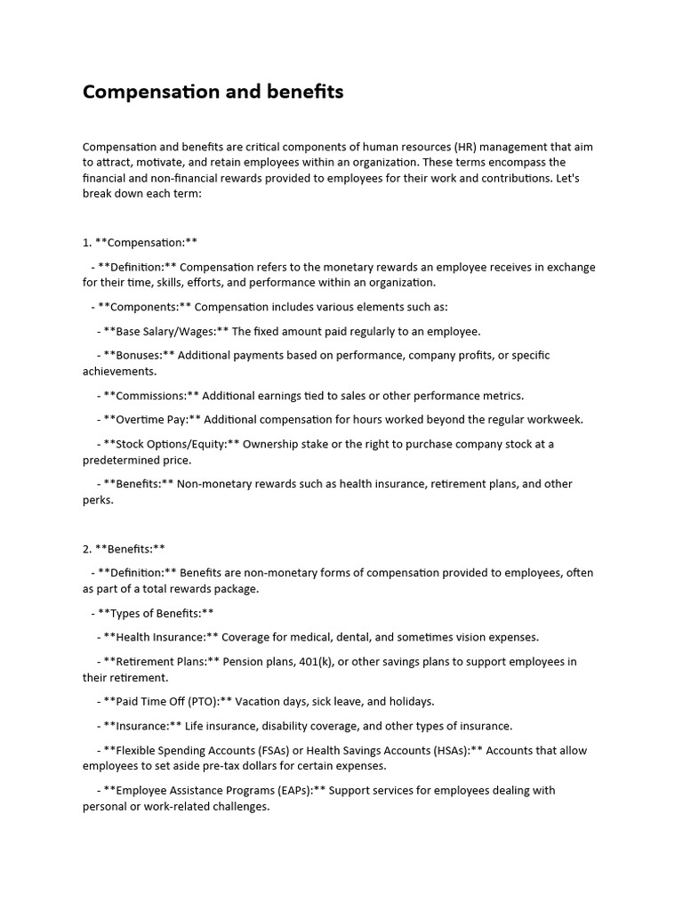 Compensation and Benefits | PDF | Employee Benefits | Compensation And ...