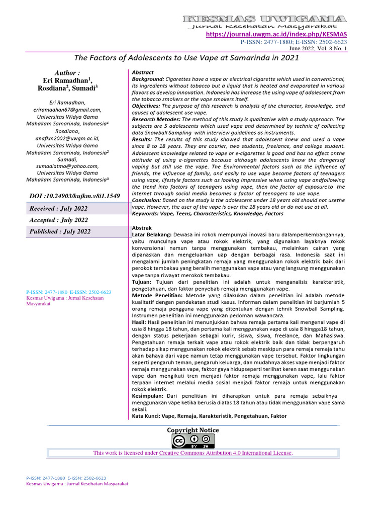 The Factors of Adolescents To Use Vape at Samarind | PDF | Determinants ...