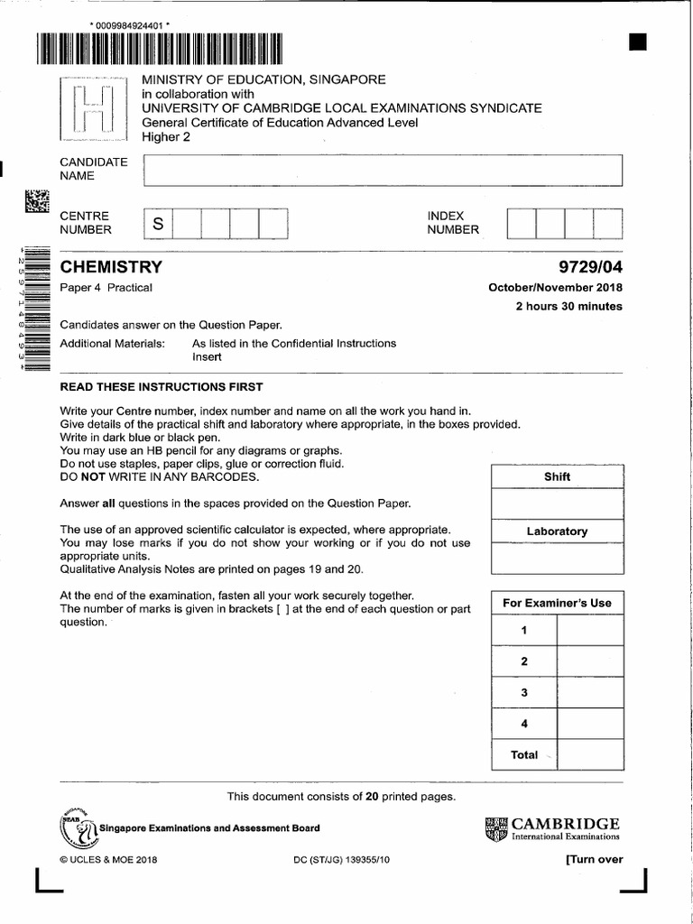 2018 H2 Chemistry Paper 4 (QNS) | PDF