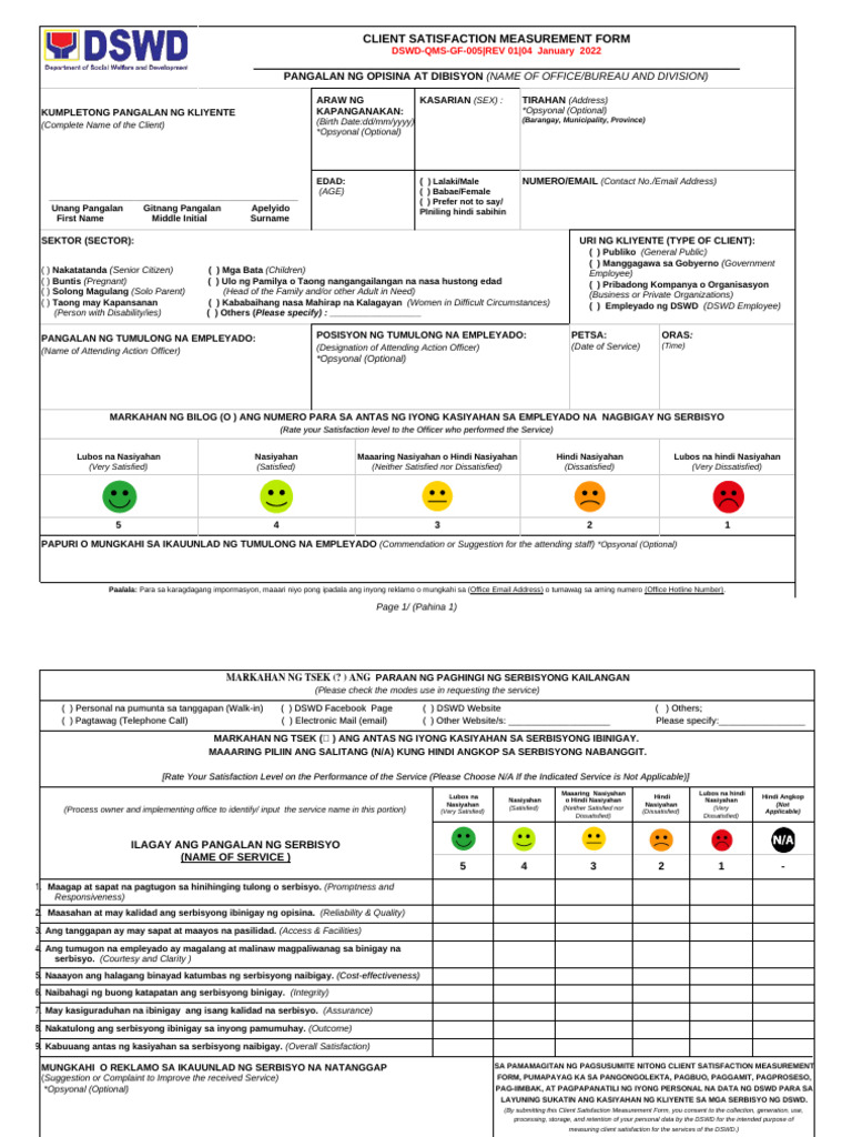 Client Satisfaction Measurement Form V12 | PDF