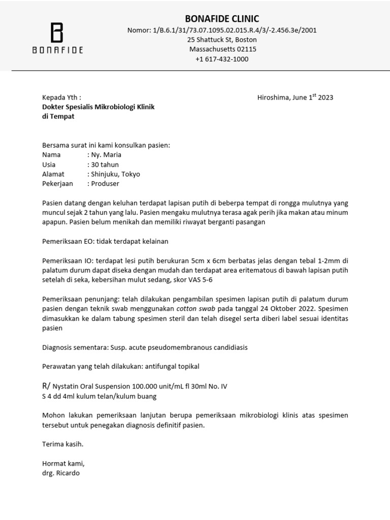 IPM Surat Rujukan Oral Trush | PDF