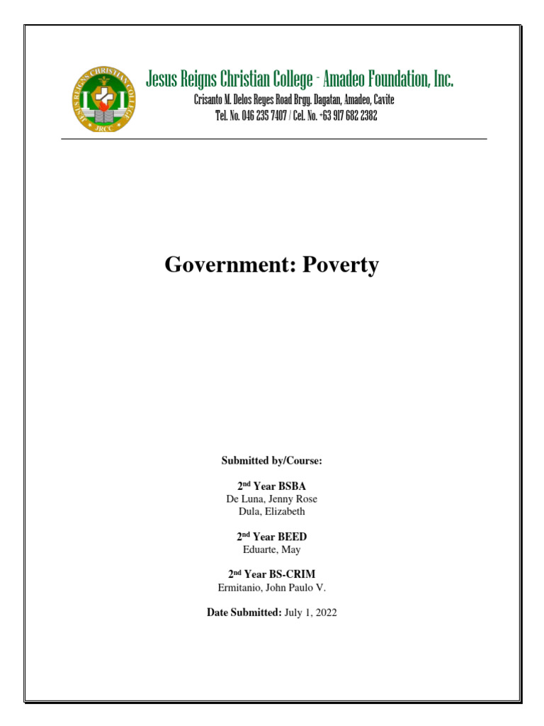 CV4 Final Paper - Poverty | PDF | Poverty & Homelessness | Poverty