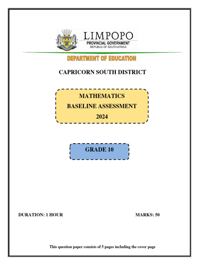 GRADE 10 Maths BASELINE ASSESSMENT 2024 | PDF | Perpendicular | Mathematics