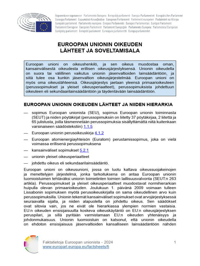 Euroopan Unionin Oikeuden Lähteet Ja Niiden Hierarkia | PDF