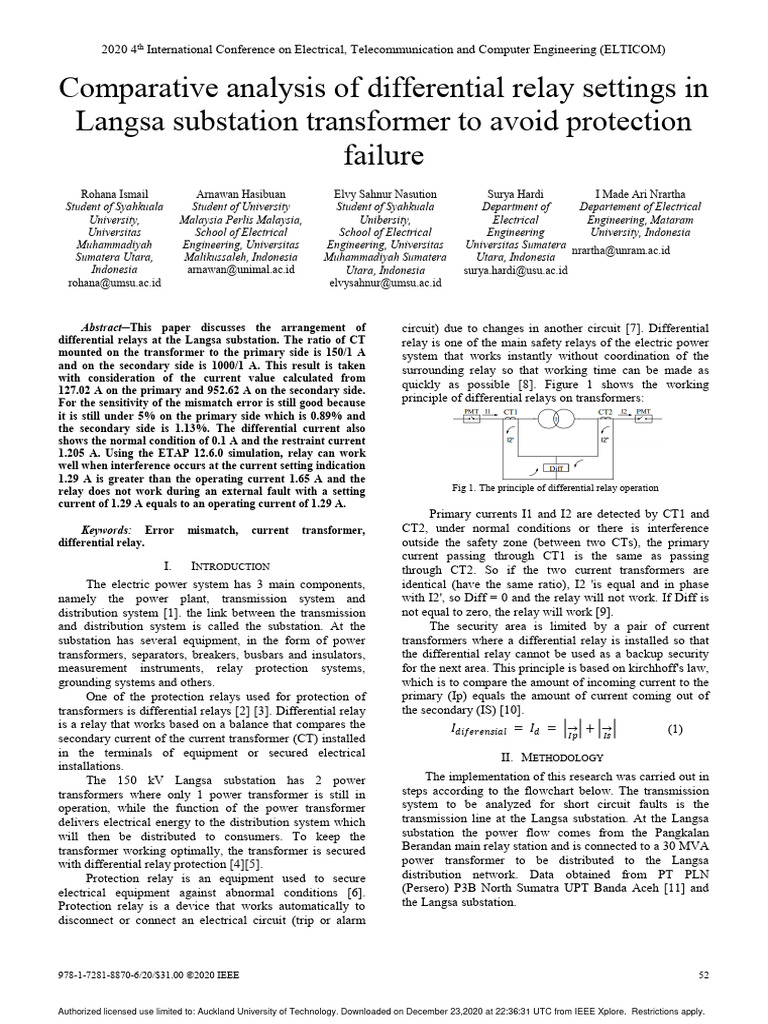 Comparative Analysis of Differential Relay Settings in Langsa Substation Transformer To Avoid ...