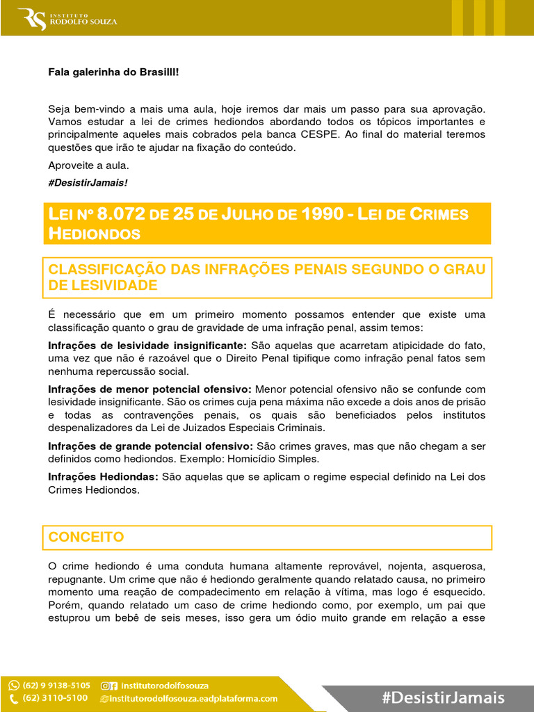 Aula 03 - Semana F5 (Lei Dos Crimes Hediondos) | PDF | Crimes | Crime e ...