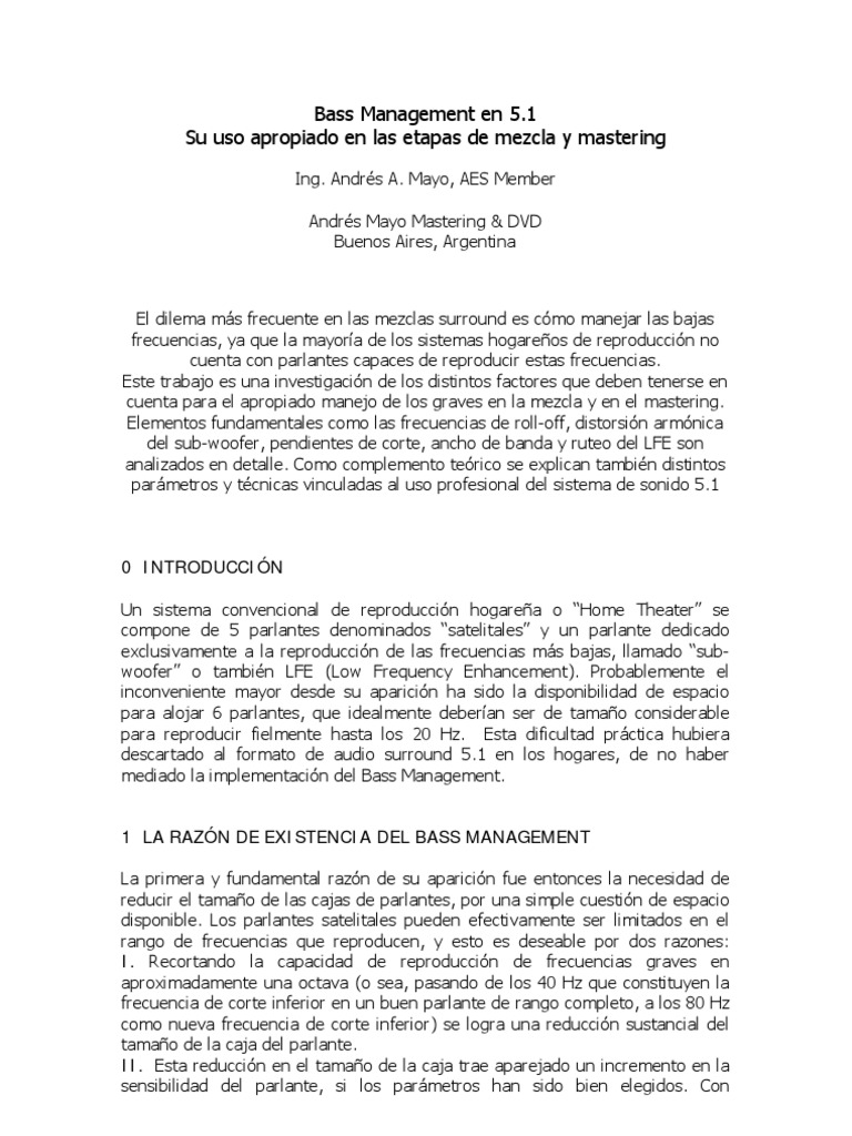 Bass Management - Qué Es y Cómo Se Utiliza | PDF | Altoparlante | Decibel