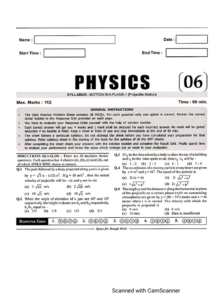 Projectile Motion Pdf