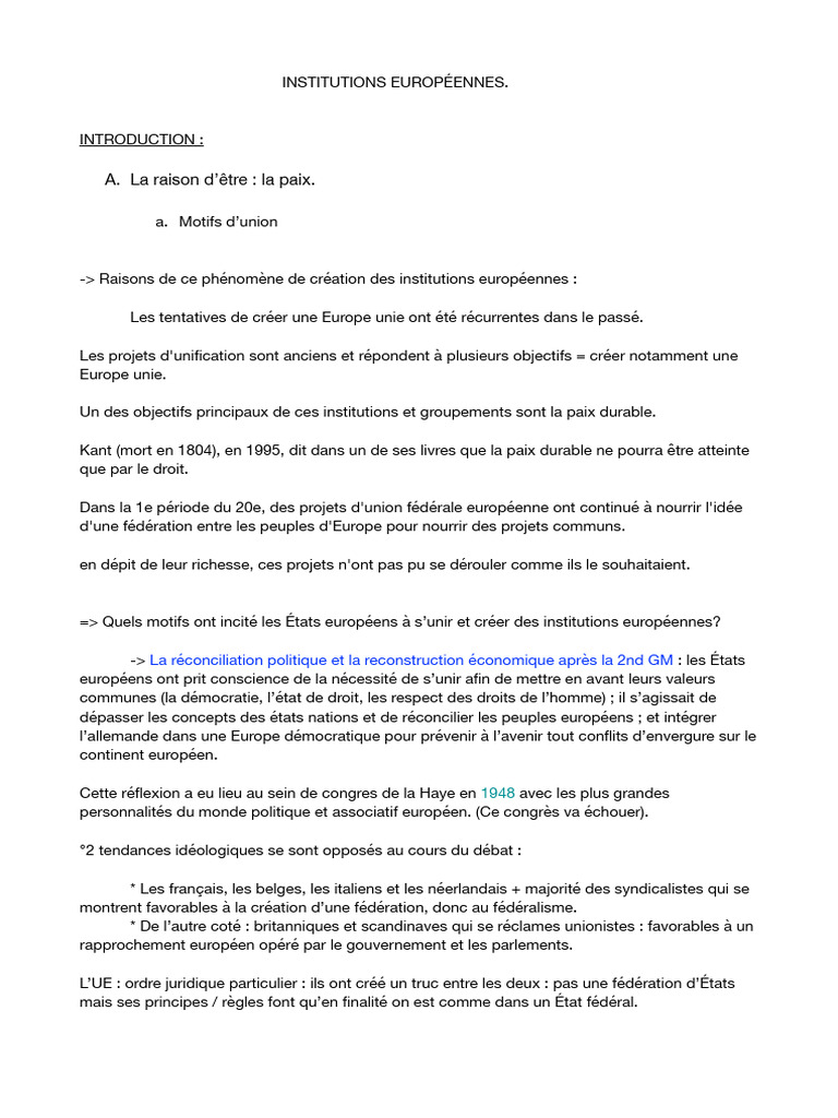 Institutions Européennes : Histoire et Objectifs | PDF | Union ...