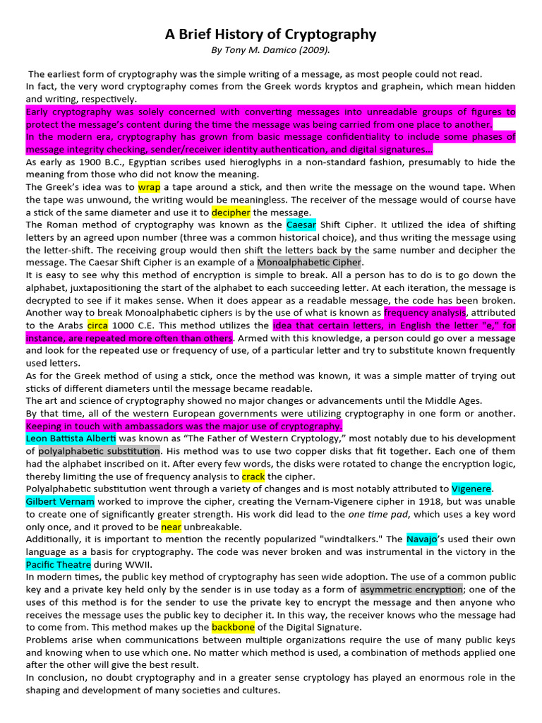 A Brief History of Cryptography Corrigé | PDF | Cryptography | Key (Cryptography)