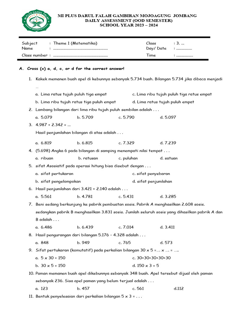 PH Matematika Tema 1 | PDF