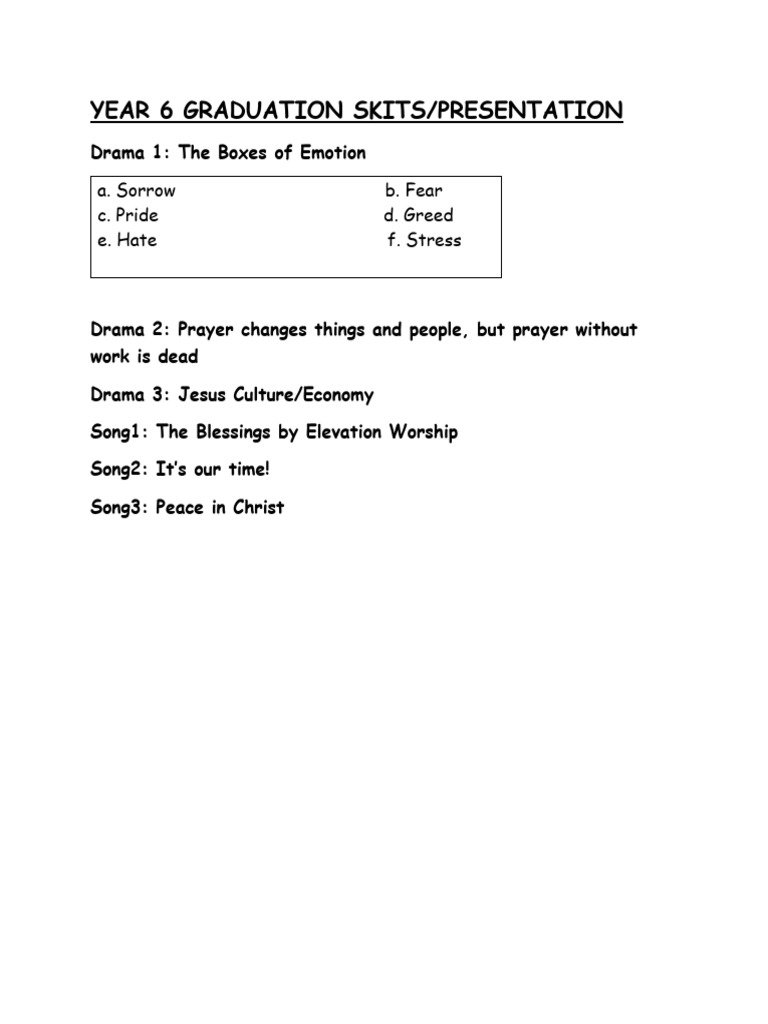 Year 6 Graduation Drama & Songs | PDF