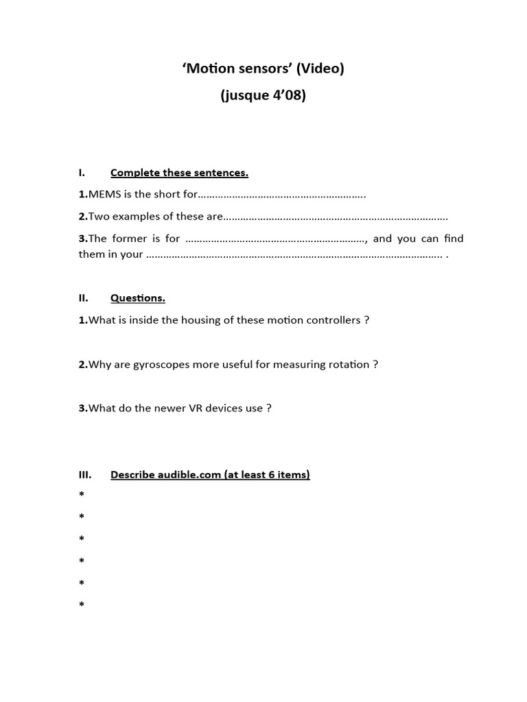 Motion Sensors Video Worksheet | PDF