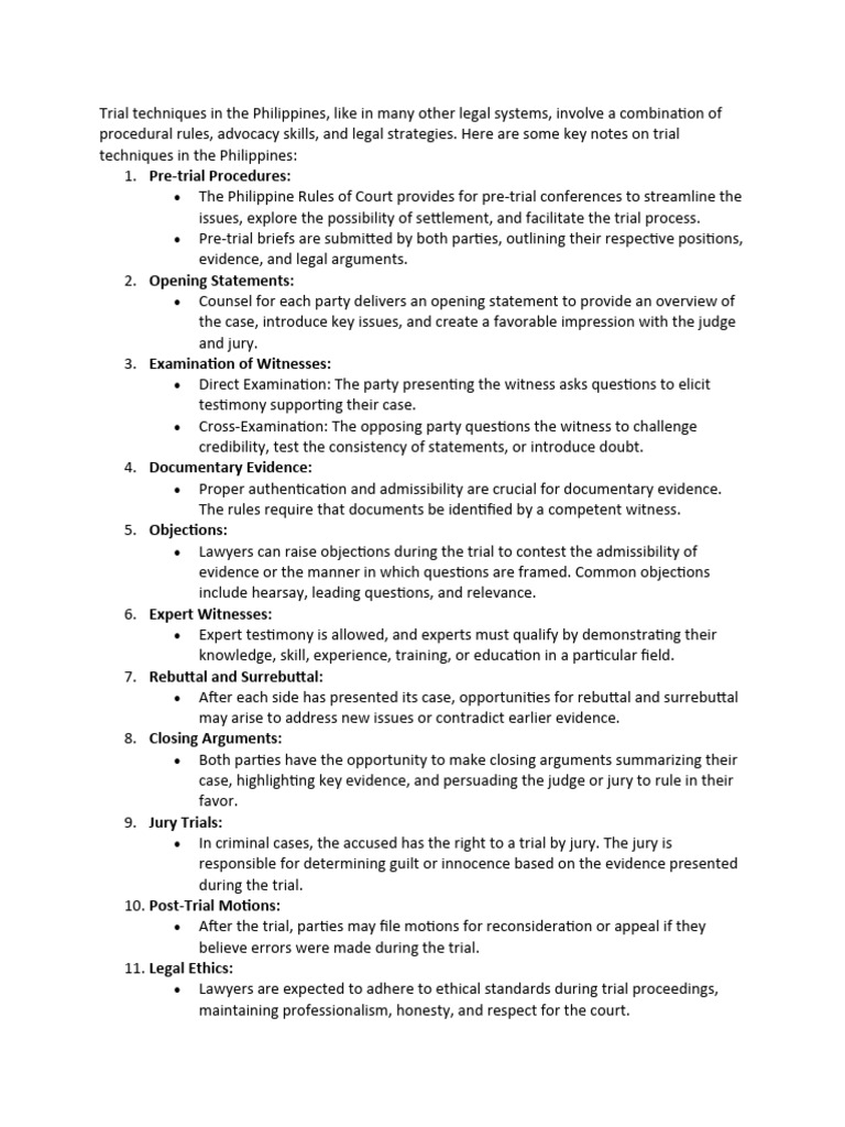 Trial Techniques in The Philippines | PDF | Trials | Evidence (Law)